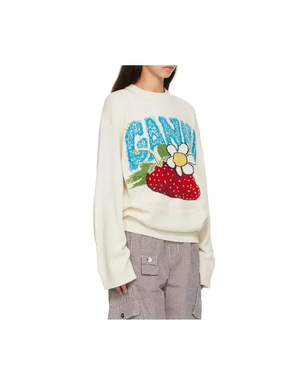 GANNI Strawberry Print Oversized Jumper
