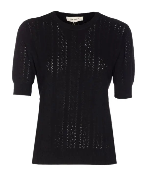 LISA YANG Pointelle Short-sleeve Knitted Top - Black