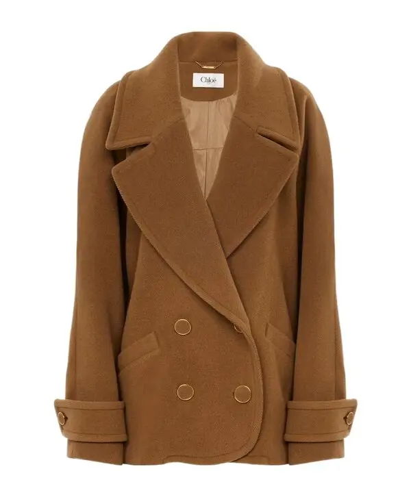 Chloé Double-breasted Herringbone Short Coat