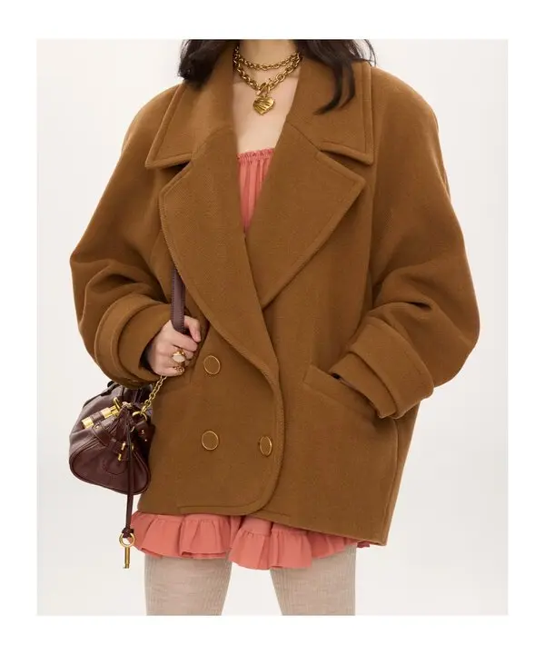 Chloé Double-breasted Herringbone Short Coat