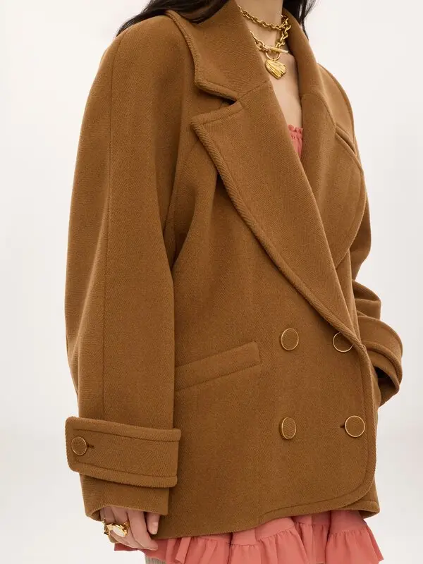 Chloé Double-breasted Herringbone Short Coat