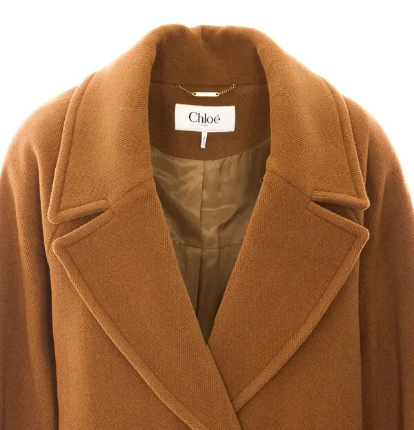 Chloé Double-breasted Herringbone Short Coat
