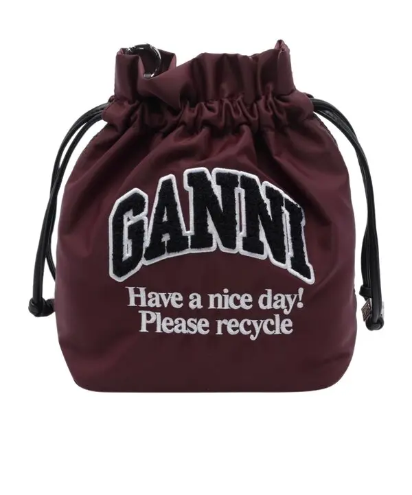 GANNI Logo Drawstring Clutch Bag - Brown