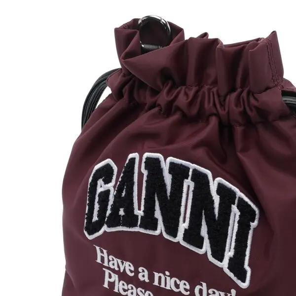 GANNI Logo Drawstring Clutch Bag - Brown