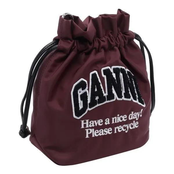 GANNI Logo Drawstring Clutch Bag - Brown