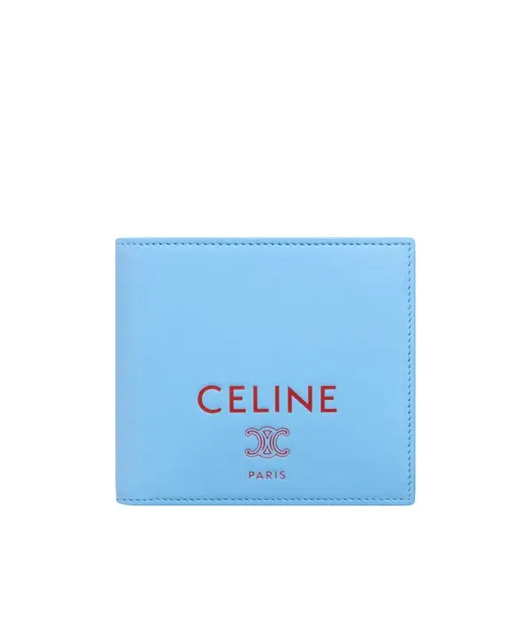 Celine Bi-fold Wallet In Smooth Lambskin - Sky Blue