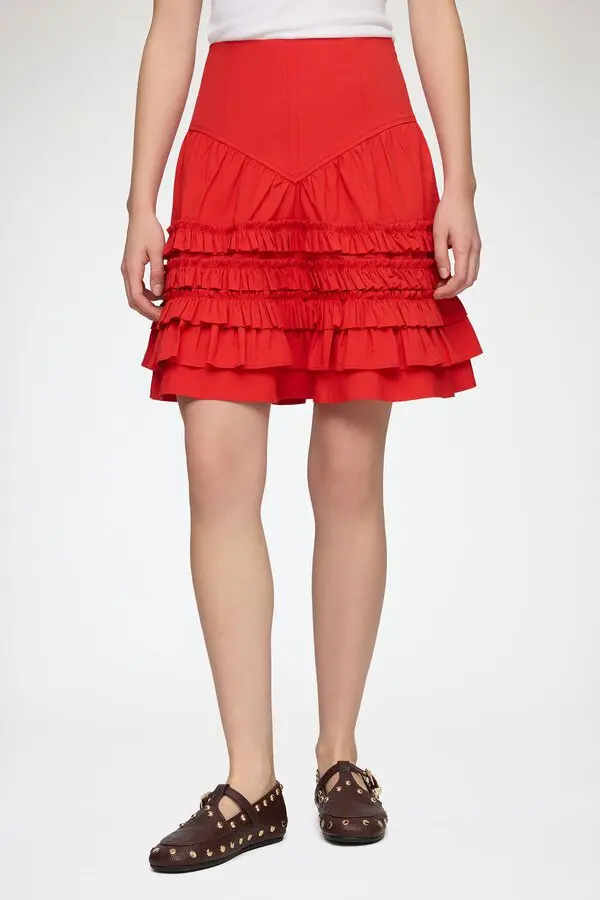 GANNI Ruched Detail Drop-waist Skirt - Wolfberry Color
