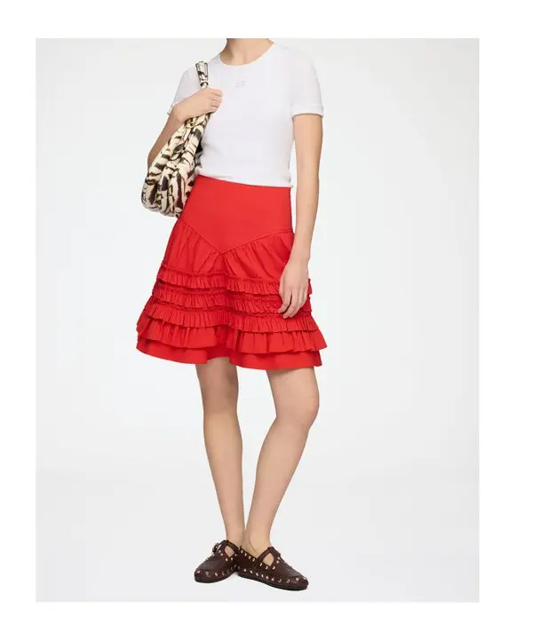 GANNI Ruched Detail Drop-waist Skirt - Wolfberry Color