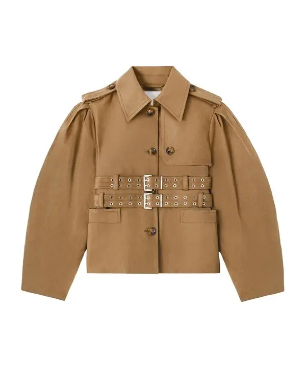 GANNI Belted Puff Sleeve Jacket - Brown