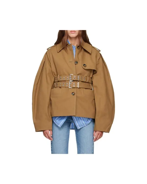 GANNI Belted Puff Sleeve Jacket - Brown