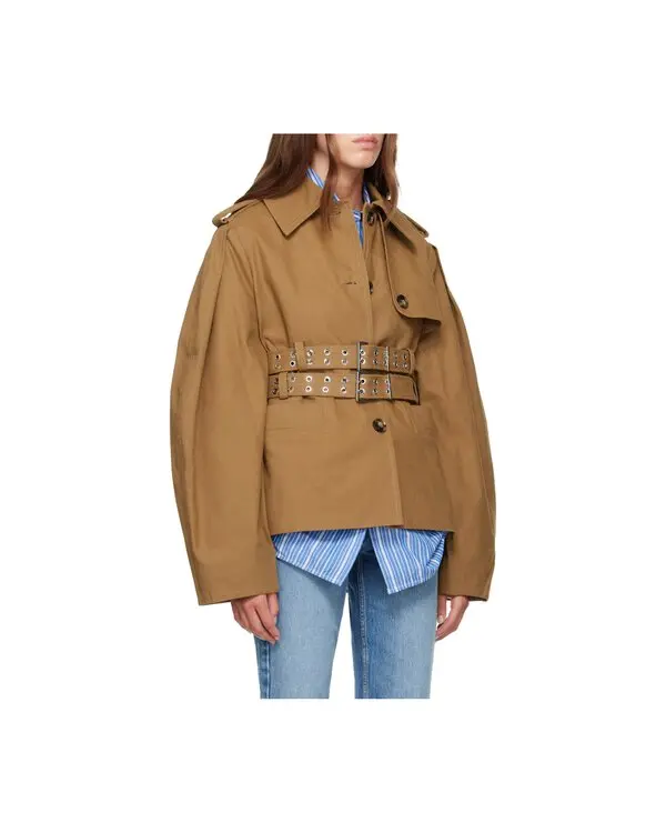GANNI Belted Puff Sleeve Jacket - Brown
