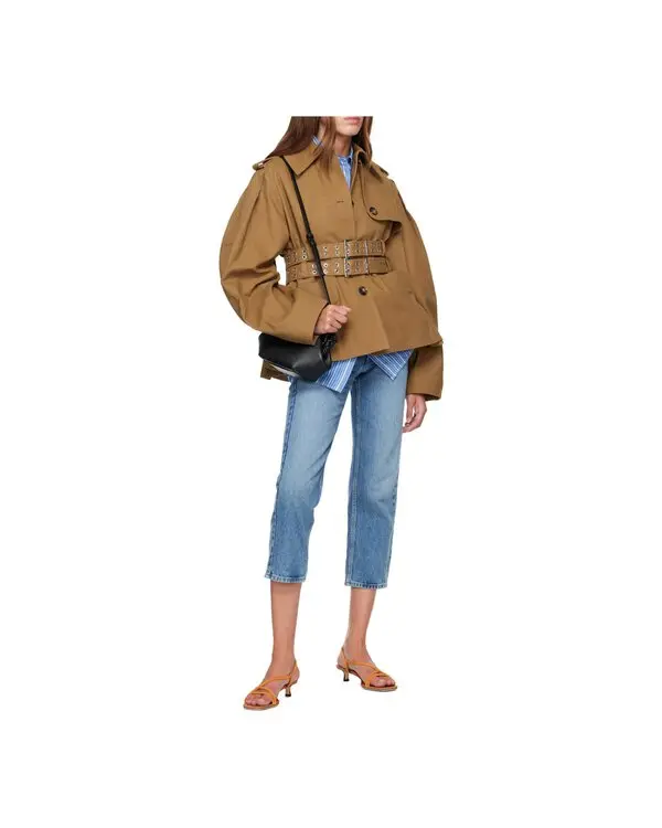 GANNI Belted Puff Sleeve Jacket - Brown