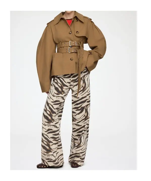 GANNI Belted Puff Sleeve Jacket - Brown