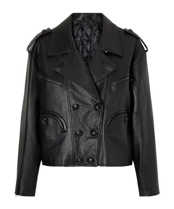 BLAZÉ MILANO Double-breasted Leather Jacket With Embellished Details
