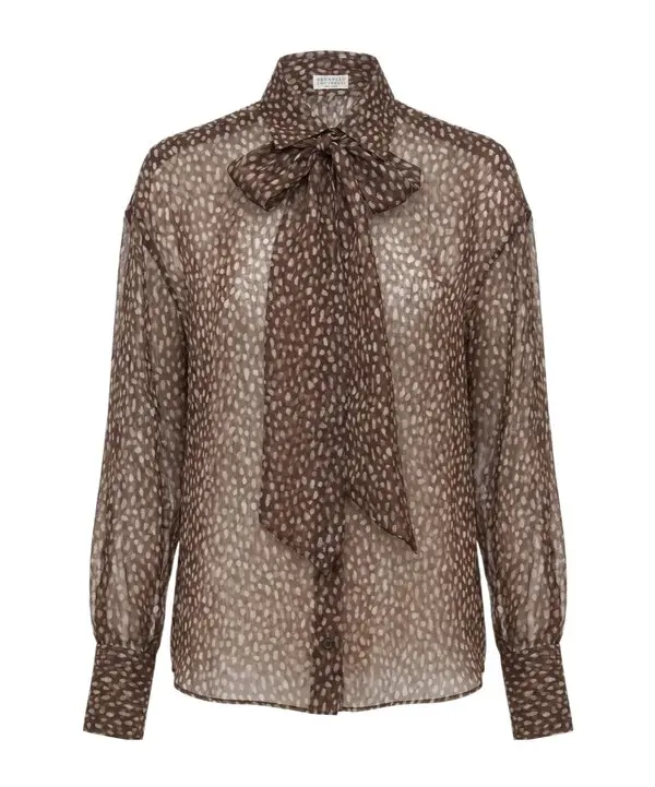 Brunello Cucinelli Dapple Silk Organza Shirt With Tie-neck - No
