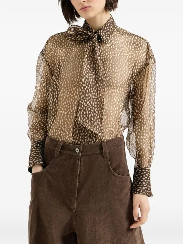 Brunello Cucinelli Dapple Silk Organza Shirt With Tie-neck - No