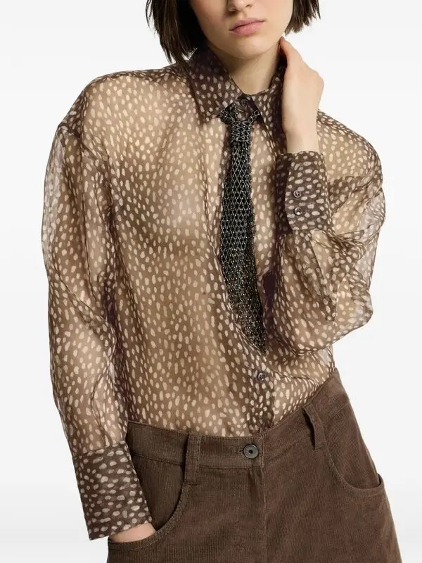 Brunello Cucinelli Dapple Silk Organza Shirt With Tie-neck - No