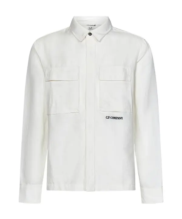 C.P. COMPANY Logo-embroidered Straight Hem Shirt - White