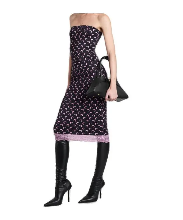 MARINE SERRE Crescent Moon Strapless Jersey Midi Dress