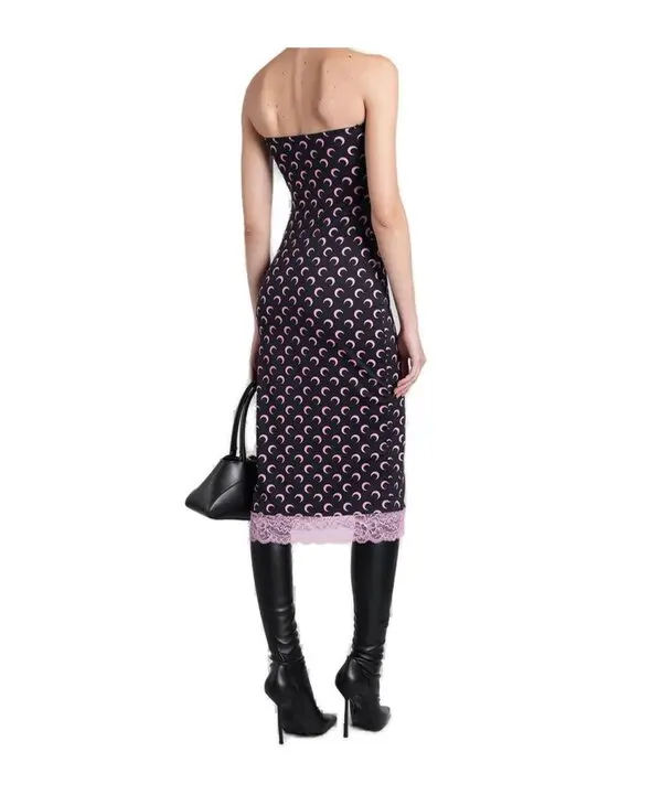 MARINE SERRE Crescent Moon Strapless Jersey Midi Dress