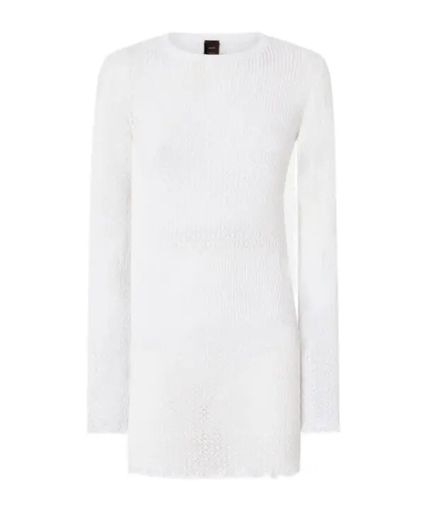 Pinko Long-sleeved Crewneck Knitted Dress - White