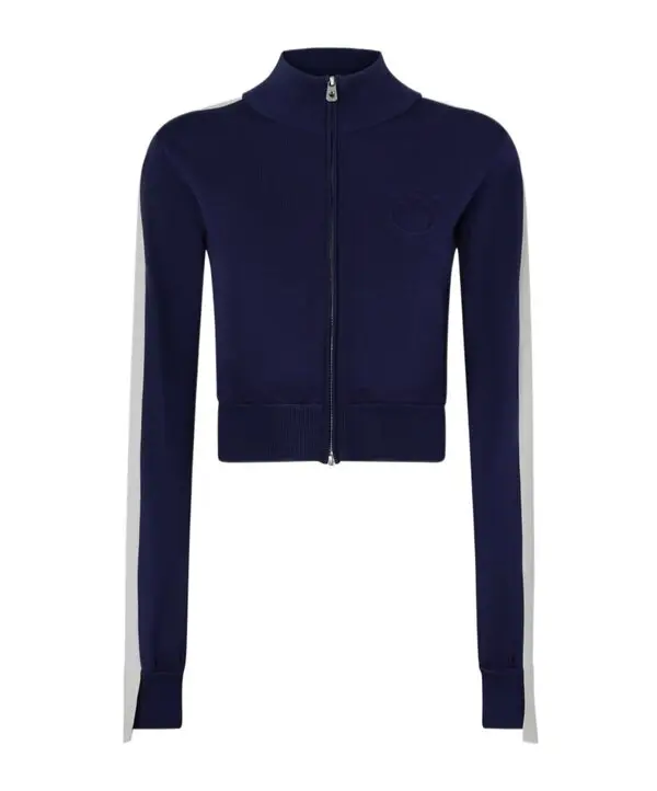 Pinko Logo Embossed Cropped Zip-up Sweatshirt - Black