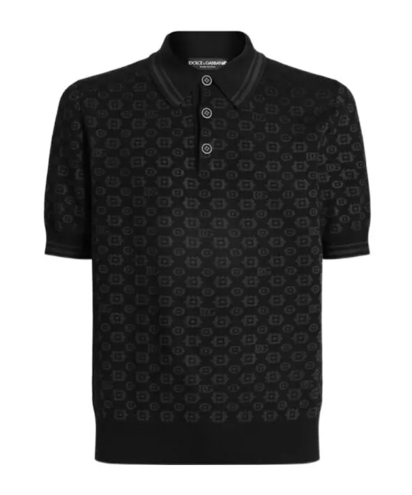 Dolce & Gabbana Geometric-pattern Polo Shirt - Black