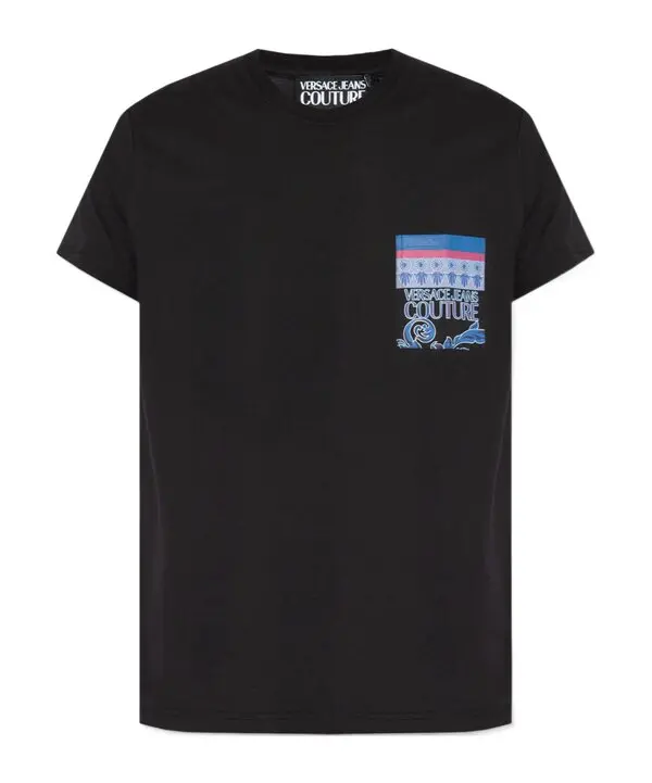Versace Logo Printed Crewneck T-shirt - Black