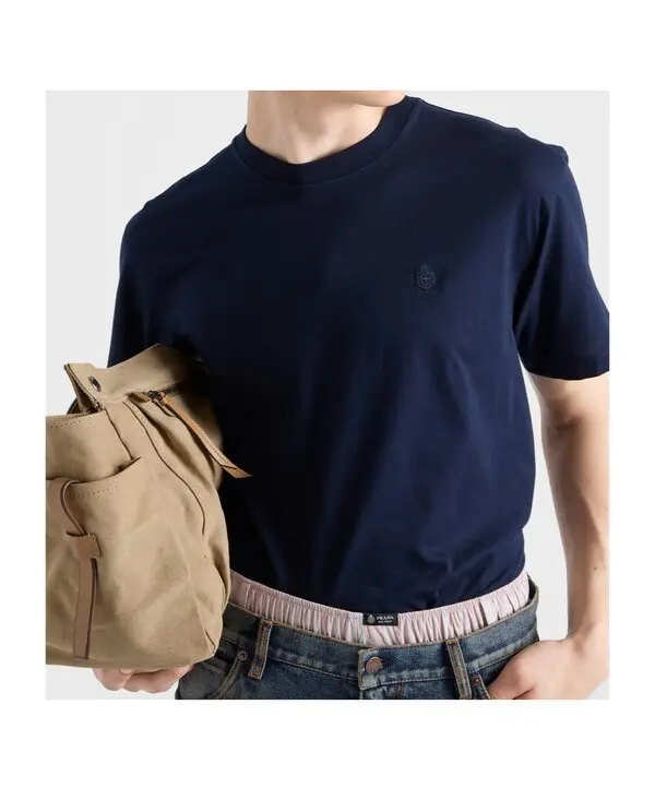 Prada Logo Detailed Crewneck T-shirt - Navy Blue