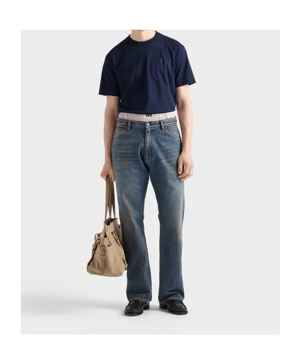 Prada Logo Detailed Crewneck T-shirt - Navy Blue