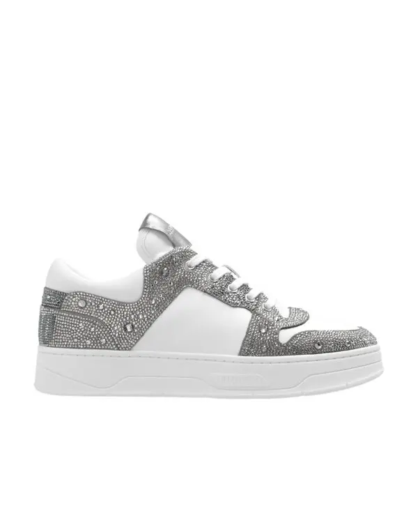 JIMMY CHOO Florent Crystal-embellished Leather Sneakers