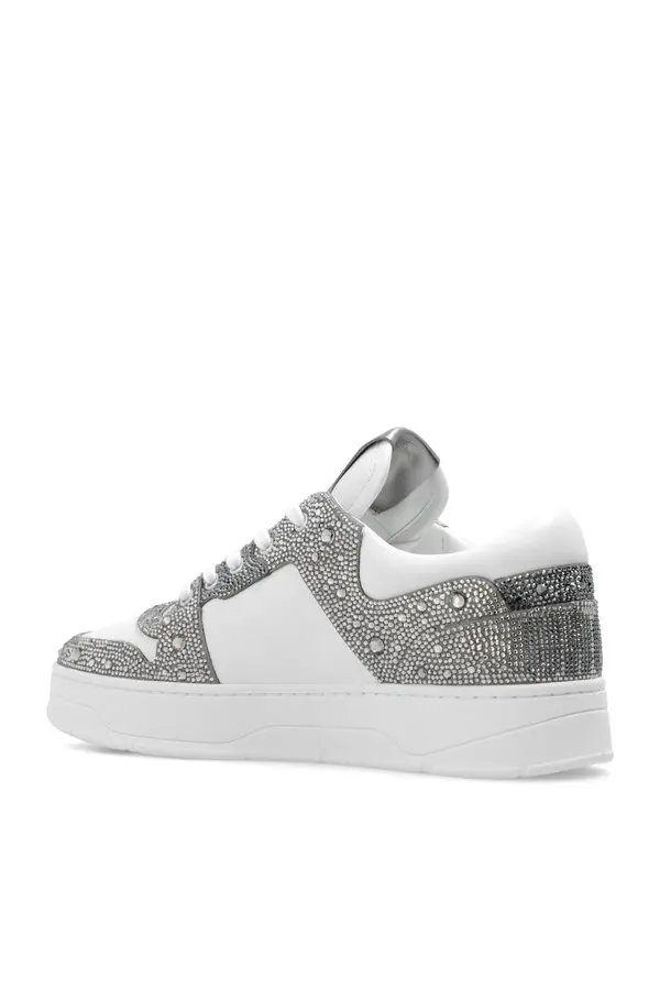 JIMMY CHOO Florent Crystal-embellished Leather Sneakers