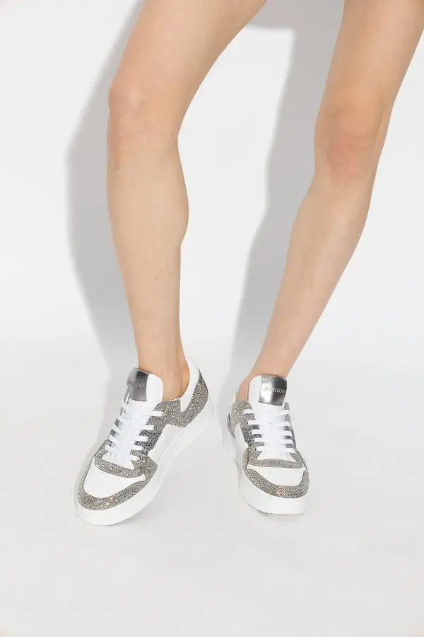 JIMMY CHOO Florent Crystal-embellished Leather Sneakers