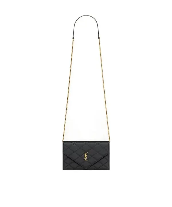 Saint Laurent Paris Chain Wallet In Grain De Poudre Leather