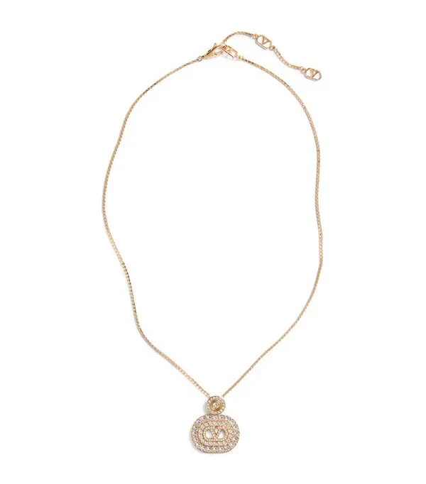 Valentino Garavani Crystal Vlogo Signature Pendant Necklace - Gold