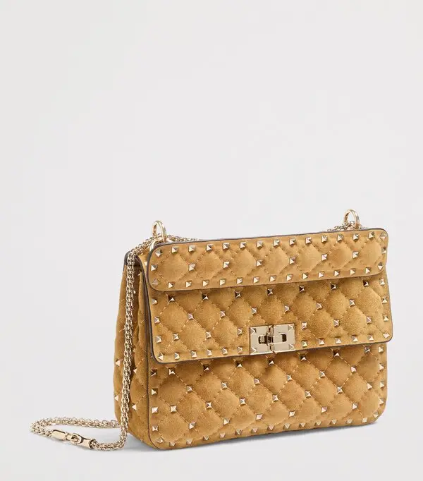 Valentino Garavani Medium Suede Rockstud Spike Shoulder Bag - Brown