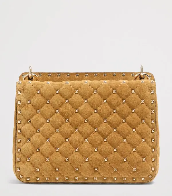 Valentino Garavani Medium Suede Rockstud Spike Shoulder Bag - Brown