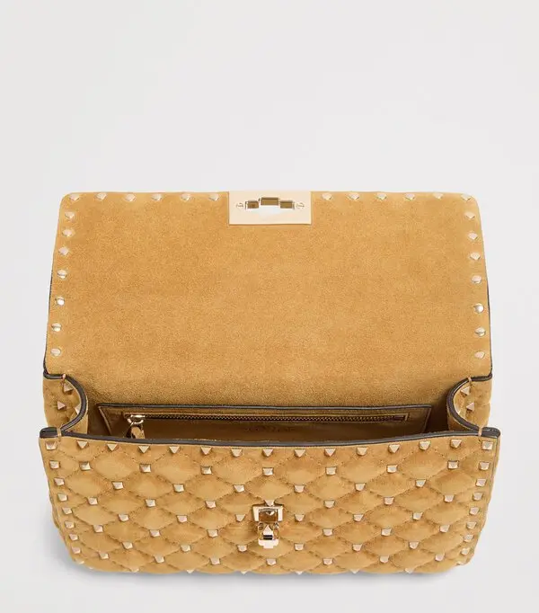 Valentino Garavani Medium Suede Rockstud Spike Shoulder Bag - Brown