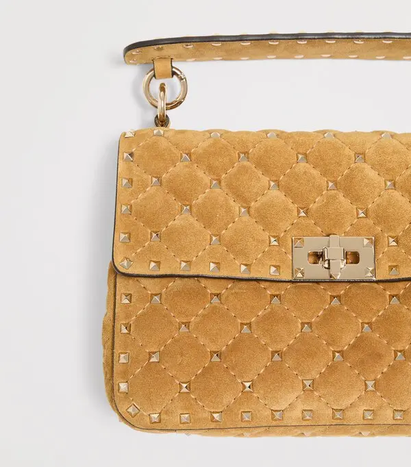Valentino Garavani Medium Suede Rockstud Spike Shoulder Bag - Brown