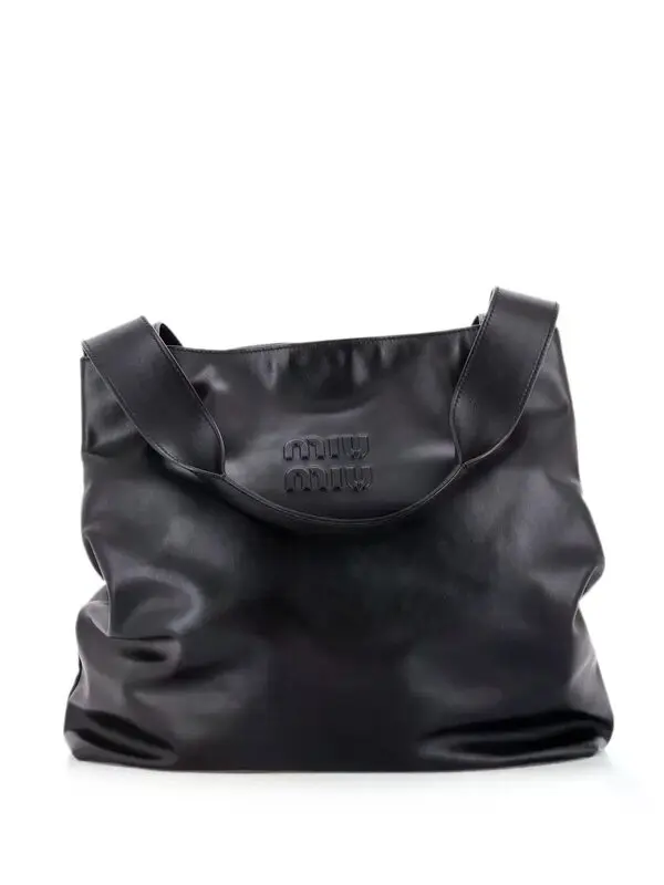 Miu Miu Logo Embossed Leather Large Tote Bag