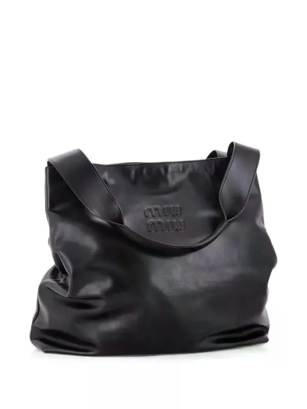Miu Miu Logo Embossed Leather Large Tote Bag