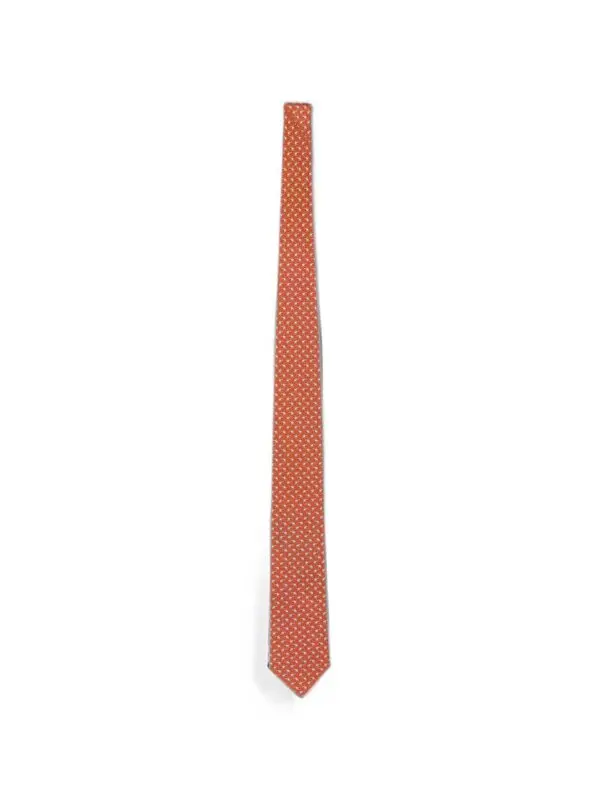 FERRAGAMO Silk Tie With Helicopter Print - Orange