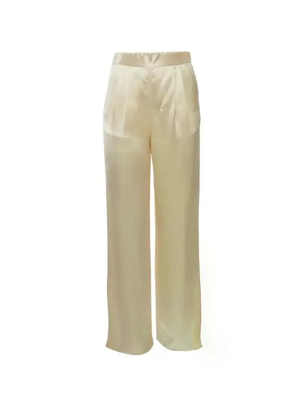 NORA Cream Satin Wide-leg Pleated Trousers