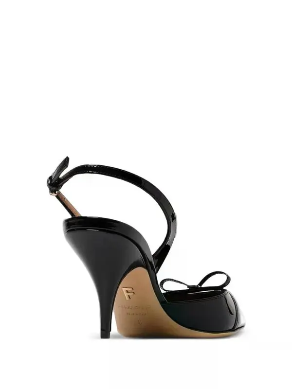 FERRAGAMO Bow Detail Patent Leather Slingback Sandals