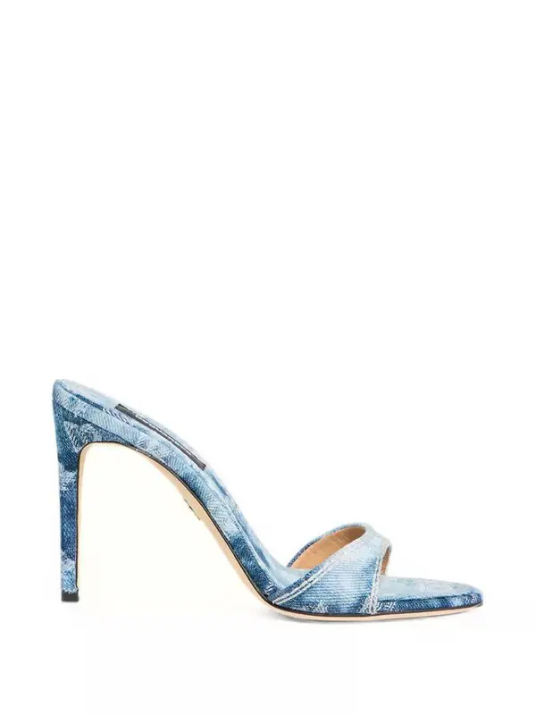 Dsquared2 Bleached Denim Monogram Heeled Mules