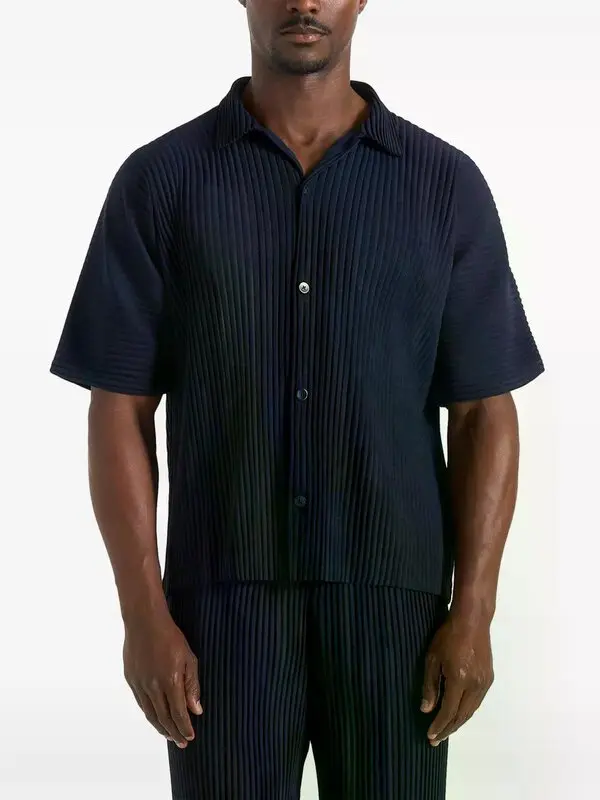 Manière De Voir Justin In Navy Pleated Boxy Shirt - Blue