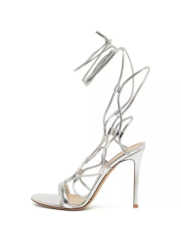 GIANVITO ROSSI Leather Ankle-wrap Stiletto Sandals - Silver