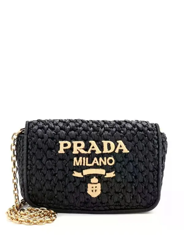 Prada Raffia Mini Shoulder Bag With Chain Strap