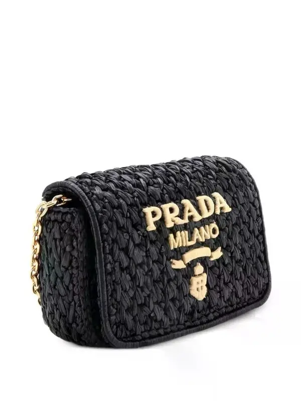 Prada Raffia Mini Shoulder Bag With Chain Strap