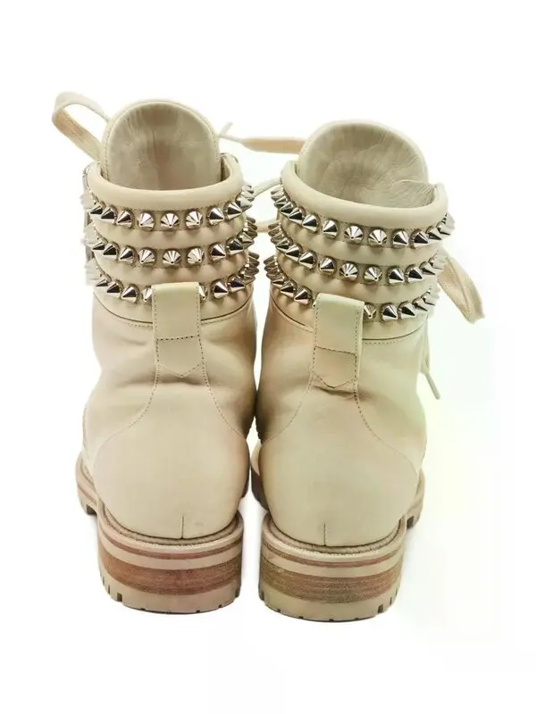 CHRISTIAN LOUBOUTIN Cream Leather Spike Embellished Lace-up Combat Boots